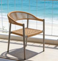 China Beige Rope Woven Outdoor Dining Arm Chair with Grey Frame for Coastal Patio Garden for sale