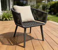 China Beige Rope Woven Outdoor Dining Arm Chair with Aluminum Frame for Patio and Garden for sale