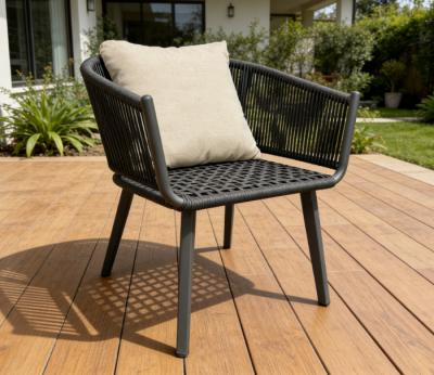 China Beige Rope Woven Outdoor Dining Arm Chair with Aluminum Frame for Patio and Garden for sale