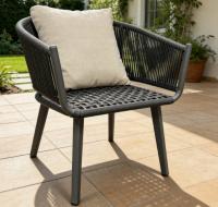 China Beige Rope Woven Outdoor Dining Arm Chair with Aluminum Frame for Patio and Garden for sale