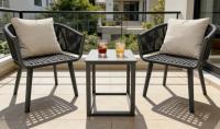 China Beige Rope Woven Outdoor Dining Arm Chair with Aluminum Frame for Patio and Garden for sale