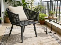 China Beige Rope Woven Outdoor Dining Arm Chair with Aluminum Frame for Patio and Garden for sale