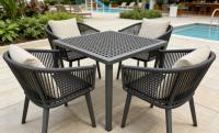 China Beige Rope Woven Outdoor Dining Arm Chair with Aluminum Frame for Patio and Garden for sale