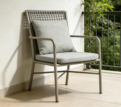 China Light Gray Outdoor Rope Woven Patio Chair with Soft Cushion for Garden Terrace and Poolside for sale