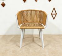China White Frame Light Beige Woven Rope Patio Chair for Outdoor Garden and Terrace for sale