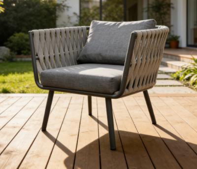 China Outdoor Rope Woven Armchair with Cushion for Patio Garden Balcony for sale