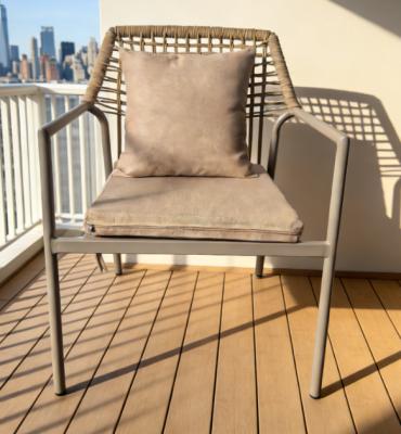China Comfortable Handwoven Rope Chair Beige with Plush Cushion Set for Balcony Poolside Sunroom for sale