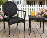 China Yoshen French Bistro Chair Blue Outdoor Black Rattan Dining Arm Chair Lightweight Durable Stackable Contemporary Metal for sale