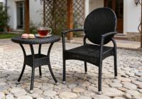 China Yoshen French Bistro Chair Blue Outdoor Black Rattan Dining Arm Chair Lightweight Durable Stackable Contemporary Metal for sale