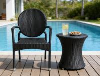 China Yoshen French Bistro Chair Blue Outdoor Black Rattan Dining Arm Chair Lightweight Durable Stackable Contemporary Metal for sale