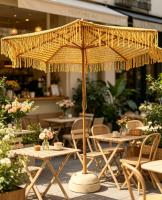 China 9 ft Yellow INS Trend Resort Umbrella Parasol Woven Crochet Umbrella Tassel Macrame Parasol for sale