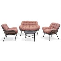 China Outdoor Garden Furniture Aluminum Rattan Sofa Set with Luxury Table and Teapoy 3 Seater for sale
