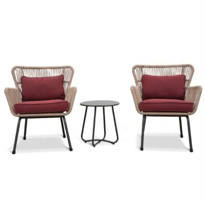 China Outdoor Garden Furniture Set Aluminum Rattan Sofa with Teapoy Table and 2 Bistro Chairs for sale