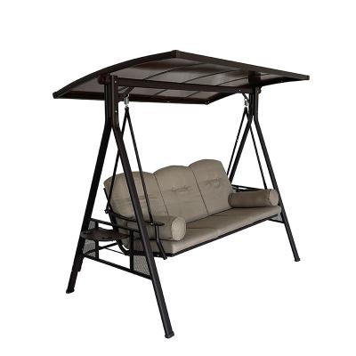 China 3 Person Polycarbonate Roof Metal Garden Swing Chair 2050x1200x1760mm Outdoor for sale