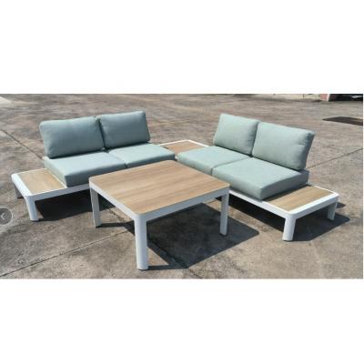 China Outdoor Garden Furniture Aluminum Rattan Sofa Set with Tempered Glass Table Teapoy Bistro Set for sale