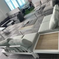China Outdoor Garden Furniture Aluminum Rattan Sofa Set with Tempered Glass Table Teapoy Bistro Set for sale