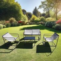 China Modern Outdoor Garden Furniture Sofa Set Fabric Double Single Seat Chair Coffee Table Foldable for sale