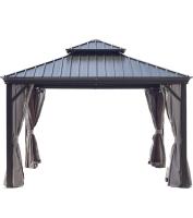 China Outdoor Gazebo 3.65x3.65x3.03m Double Topped Galvanized Steel Garden Pergola for sale