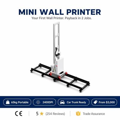 China Payback in 2 Jobs Mini Wall Printer DX7 Automatic Flex CMYK 2400DPI 65kg Portable UV Inkjet for Any Wall Surface for sale