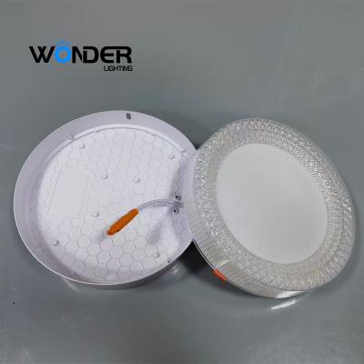China 2 Years Warranty Dimming Double Color Smd2835 7500k+blue Red Green Led Spot Light Crystal Ps Cover Iron 24w 36w 48w Cob Round Surface Mounted LED Panel Light for sale