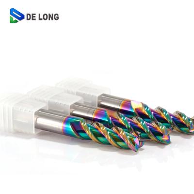China HRC 60° Hardness Colorful Nano-Coated U-Shaped Flute Carbide End Mill for High-Speed Aluminum Milling for sale