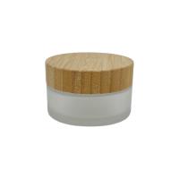 China 30g 50g Frosted Glass Cosmetic Jars Luxury Face Cream Container With Bamboo Lids for sale