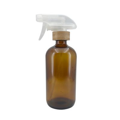 China Customizable Boston Spray Bottle Amber 500ml Mist Spray Bottle With Bamboo Cap for sale