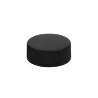China 32/400 Plastic Screw On Cap Ribbed Black Screw Caps Customizable for sale