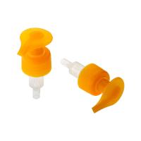 China Large Dose Lotion Pump Dispensers Orange 28/410 Dispenser Pump With Stripes And Left Right Lock for sale
