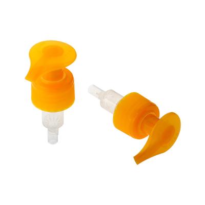 China Large Dose Lotion Pump Dispensers Orange 28/410 Dispenser Pump With Stripes And Left Right Lock for sale