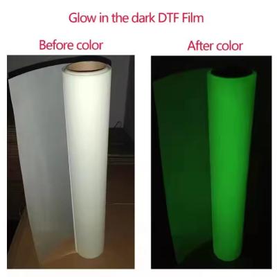 China Green Light Noctilucent Luminous Heat Transfer Film Glow-in-the-dark DTF PET Film for T-shirts Special Logo Printing for sale