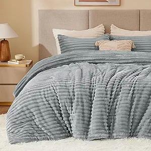 China 300GSM Recycled Ribbed Flannel Sherpa Fleece Duvet Cover Set Super Soft Warm Fluffy Bedding for sale