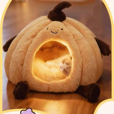 China Enclosed Plush Cat Bed Winter Warm Hooded Pet Cave with Thick Padding for Small Dogs 20x20x15 for sale