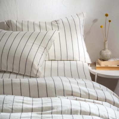 China 100% Cotton Yarn Dyed Sheet Set 10cm Hem 1cm Binding Elastic Corner for sale