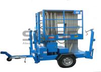 China Aluminium Alloy Hydraulic Work Platform , 10m Dual Mast Trailer Mounted Boom Lift for sale