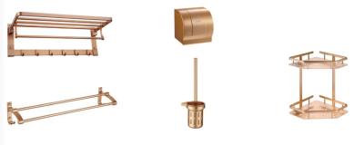 China Gold Aluminum Bathroom Hardware Set 5 Piece Towel Rack Toilet Paper Holder Double Towel Bar Corner Shelf for sale