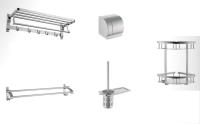 China Glossy Aluminum Bathroom Hardware Set 5-Piece Gunmetal Gray Towel Rack Toilet Paper Holder Corner Shelf for sale