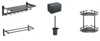 China Black Aluminum Bathroom Hardware Set 5 Piece Towel Rack Toilet Paper Holder Corner Shelf for sale