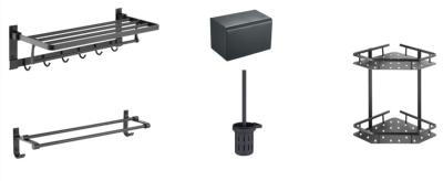China Black Aluminum Bathroom Hardware Set 5 Piece Towel Rack Toilet Paper Holder Corner Shelf for sale