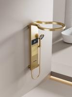 China Stainless Steel Four-Function Shower Panel Tower with Rainfall Shower Body Jets Hand Spray LED Display W8 Gold for sale
