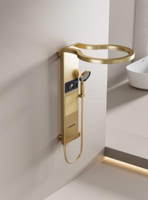 China Stainless Steel Four-Function Shower Panel Tower with Rainfall Shower Body Jets Hand Spray LED Display W8 Gold for sale