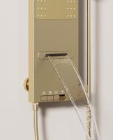 China Stainless Steel Four-Function Shower Panel Tower with Rainfall Shower Body Jets Hand Spray LED Display W8 Gold for sale