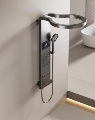 China Stainless Steel Four-Function Shower Panel Tower with Rainfall Shower Body Jets Hand Spray LED Display W8 Grey 80cm for sale