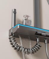 China Mocee Four-Function Deluxe Shower Panel Tower System 4151 Gunmetal Grey with Rainfall Shower and Body Jets for sale