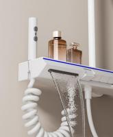 China Four-Function Deluxe Shower Panel Tower System with Rainfall Shower, Body Jets, Hand Spray & Wide Shelf,, 4046 White for sale