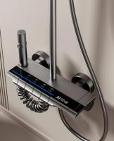 China Four-Function Deluxe Button Shower Setwith Digital Display & LED Light, 4174 Gunmetal Grey for sale