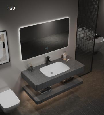 China Mocee Sintered Stone Bathroom Vanity 60-120cm with LED Mirror and Integrated Basin Deep Black for sale