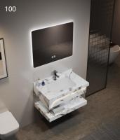 China Mocee Premium Sintered Stone Bathroom Vanity 60-150cm with Integrated Basin and LED Mirror Wall-Mounted Sink Cabinet for sale
