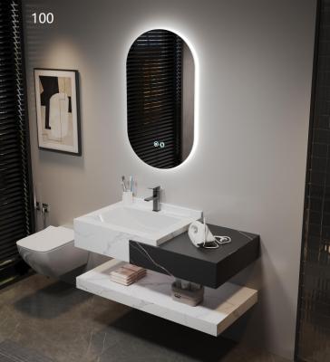 China Mocee Premium Sintered Stone Bathroom Vanity 80cm with Integrated Basin LED Mirror Wall Mounted Sink Cabinet for sale