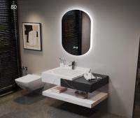 China Mocee Premium Sintered Stone Bathroom Vanity 80cm with Integrated Basin LED Mirror Wall Mounted Sink Cabinet for sale